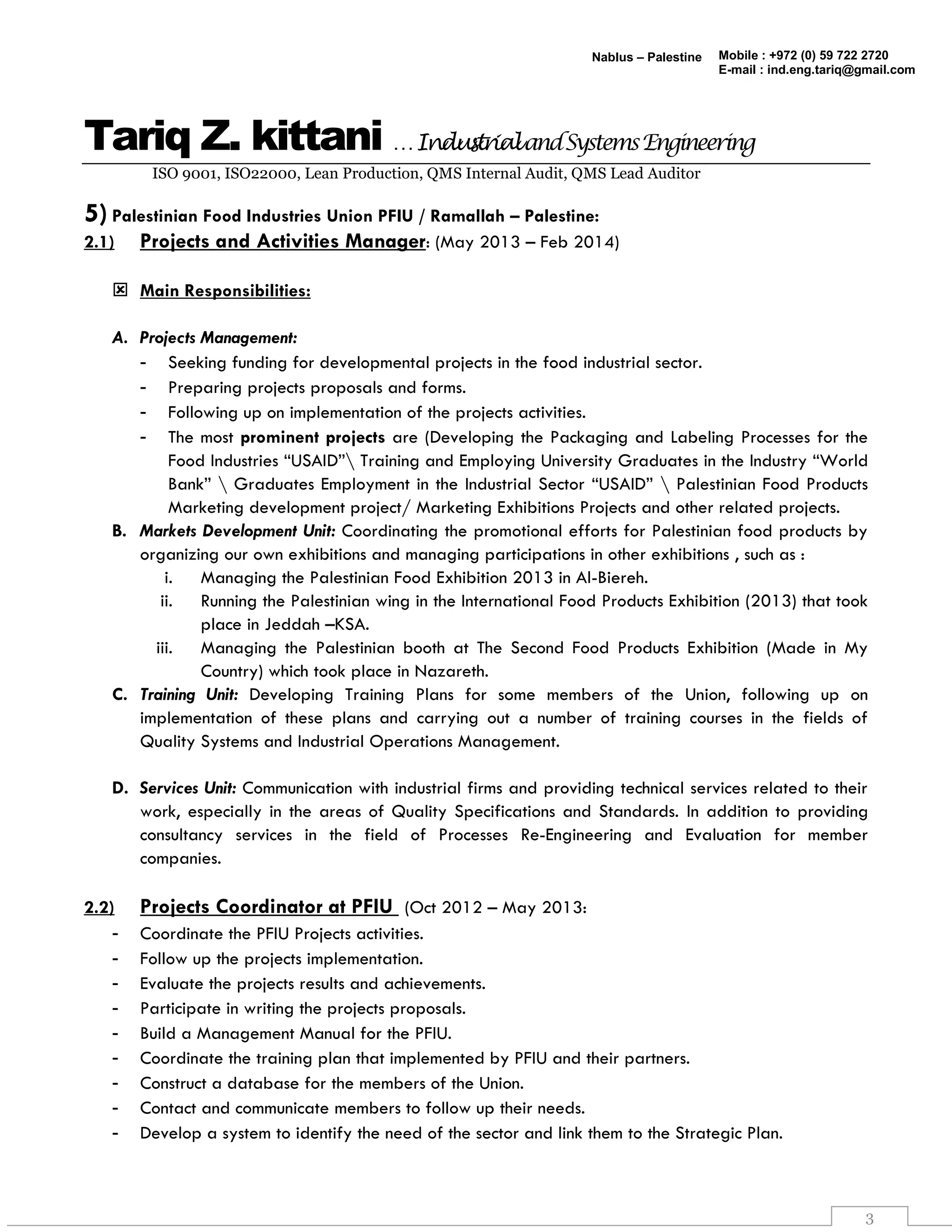 Eng. Tariq Kittani CV Dec.2014