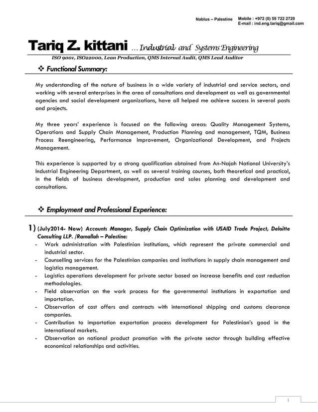 Eng. Tariq Kittani CV Dec.2014