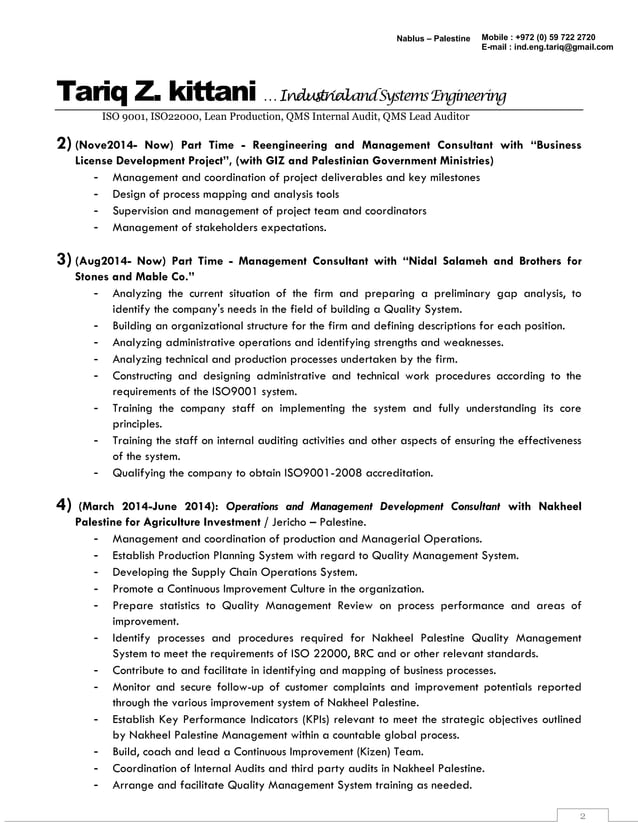 Eng. Tariq Kittani CV Dec.2014