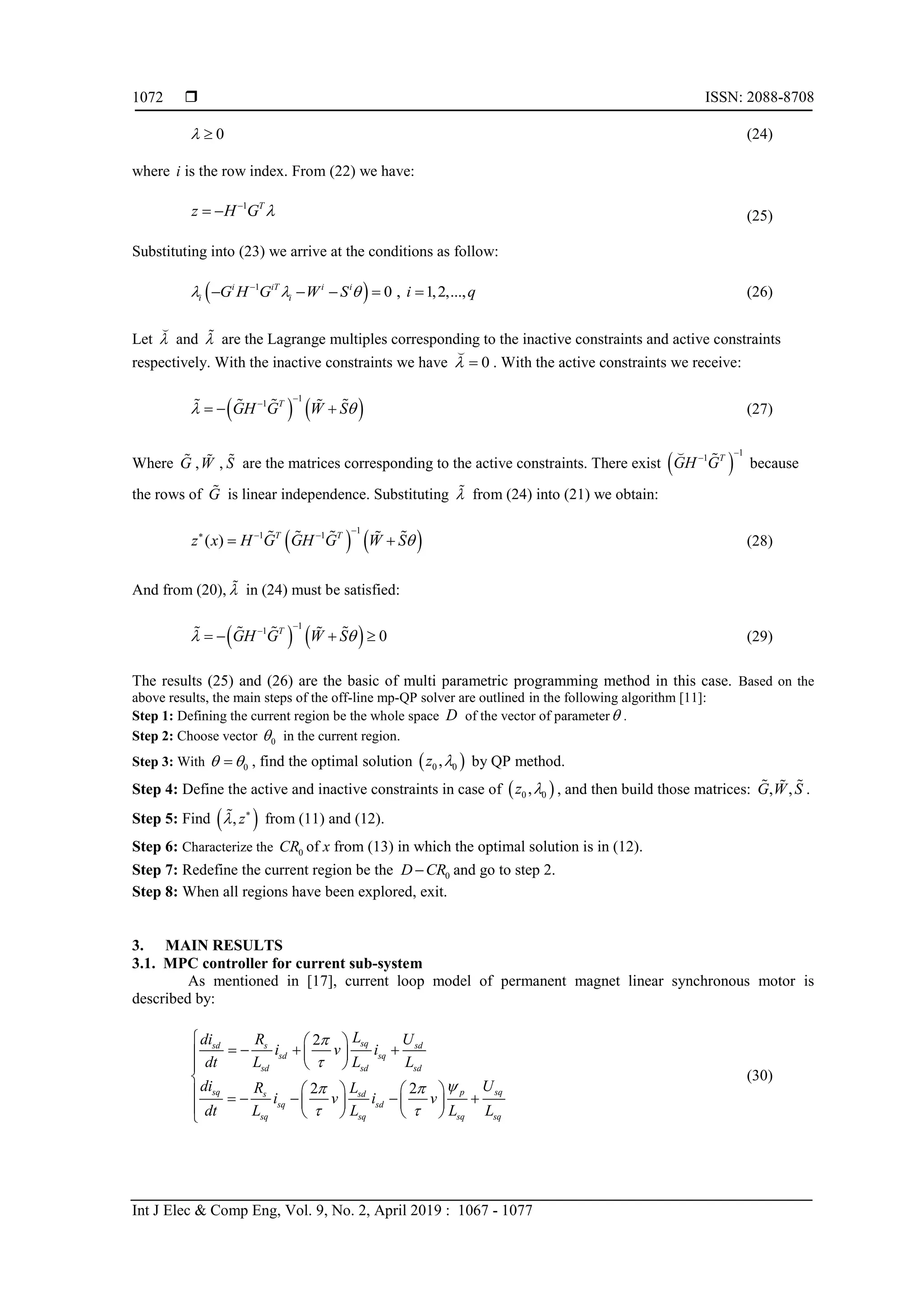 Multi parametric model predictive control based on laguerre model for permanent magnet linear ...