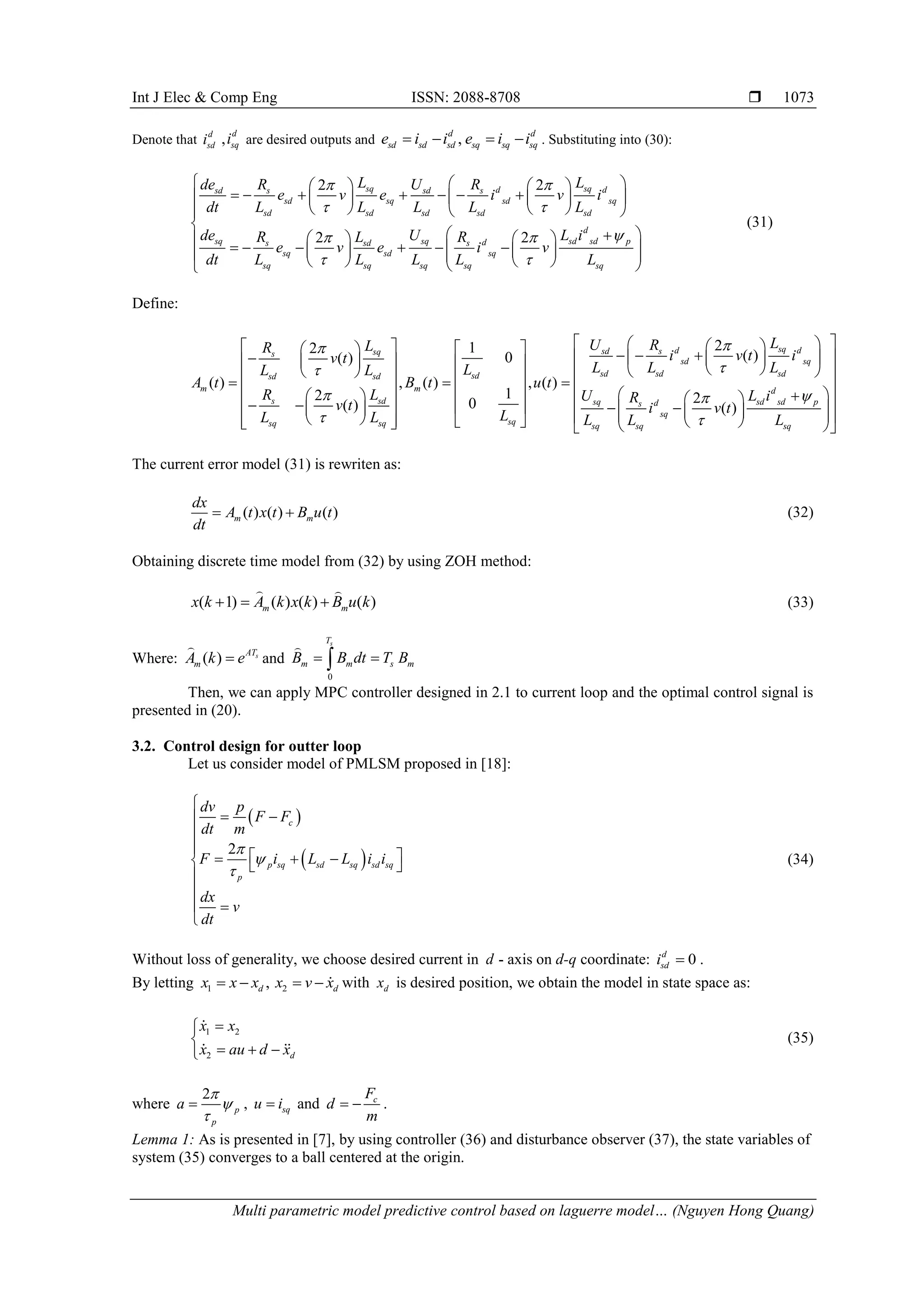 Multi parametric model predictive control based on laguerre model for permanent magnet linear ...