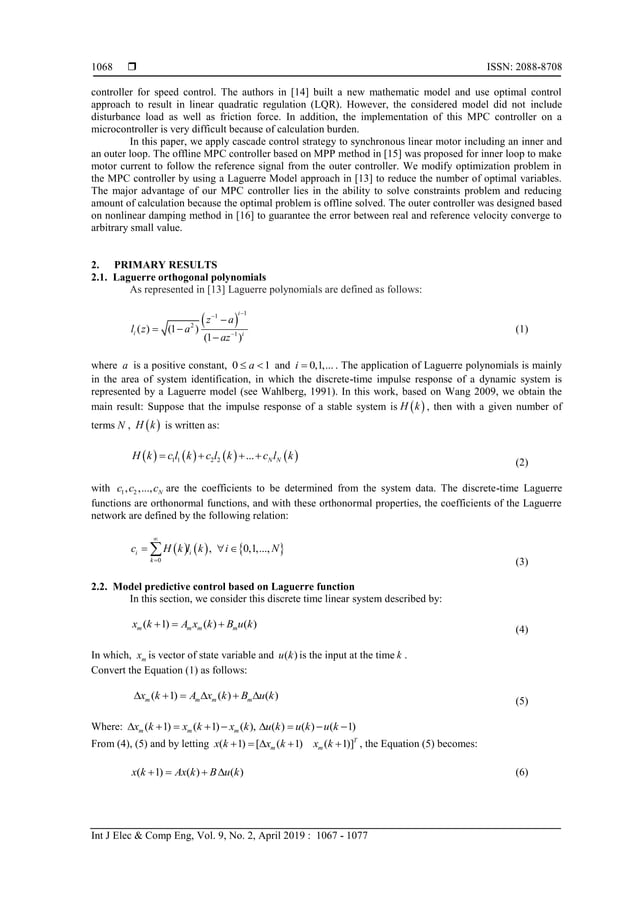 Multi parametric model predictive control based on laguerre model for permanent magnet linear ...