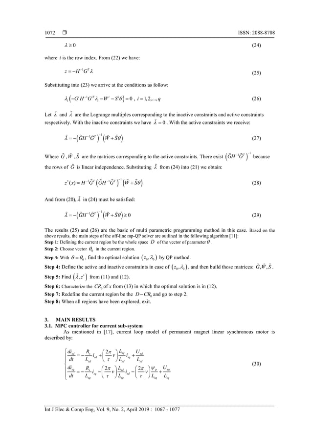 Multi parametric model predictive control based on laguerre model for permanent magnet linear ...