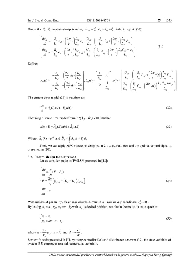 Multi parametric model predictive control based on laguerre model for permanent magnet linear ...
