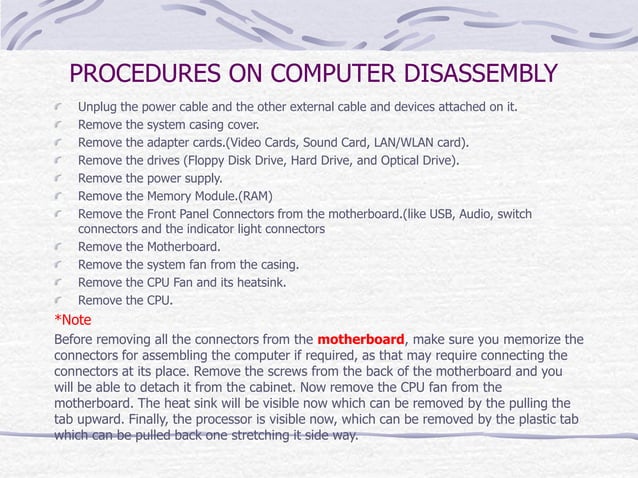 381402142-Disassembling-System-Unit-Procedure-and-Safety-Precautions.pptx | PC Games | Video Gaming