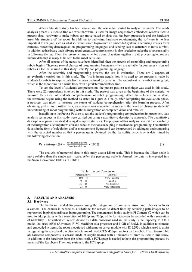 P-D controller computer vision and robotics integration based for student’s programming ...
