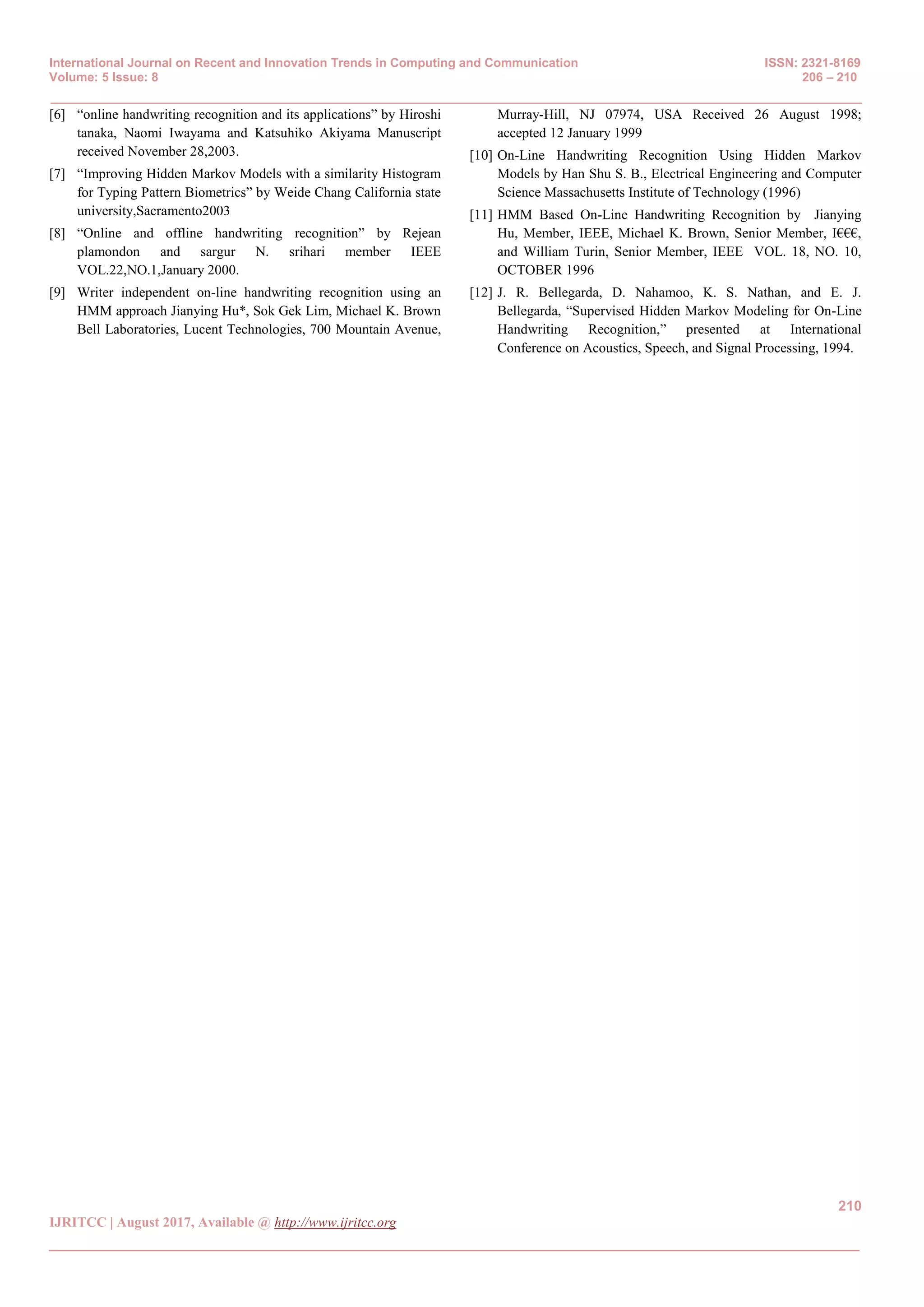 Online Handwriting Recognition using HMM | PDF