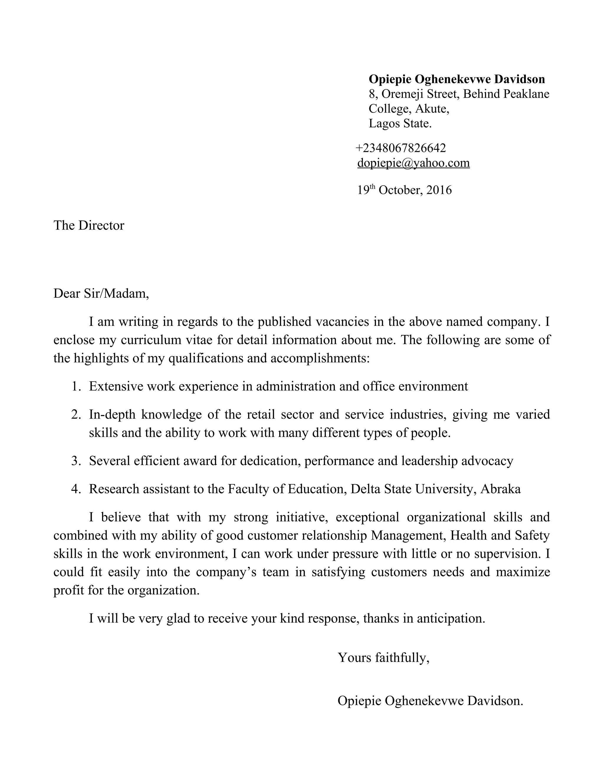 opiepie cover letter | DOC