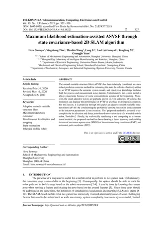 Maximum likelihood estimation-assisted ASVSF through state covariance-based 2D SLAM algorithm | PDF