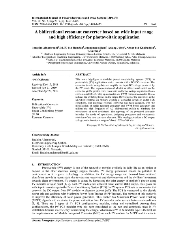 A bidirectional resonant converter based on wide input range and high ...