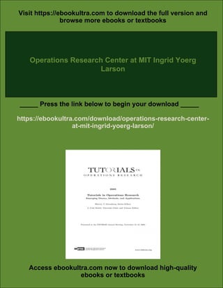 Operations Research Center at MIT Ingrid Yoerg Larson | PDF