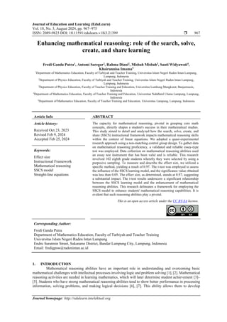 Enhancing mathematical reasoning: role of the search, solve, create ...