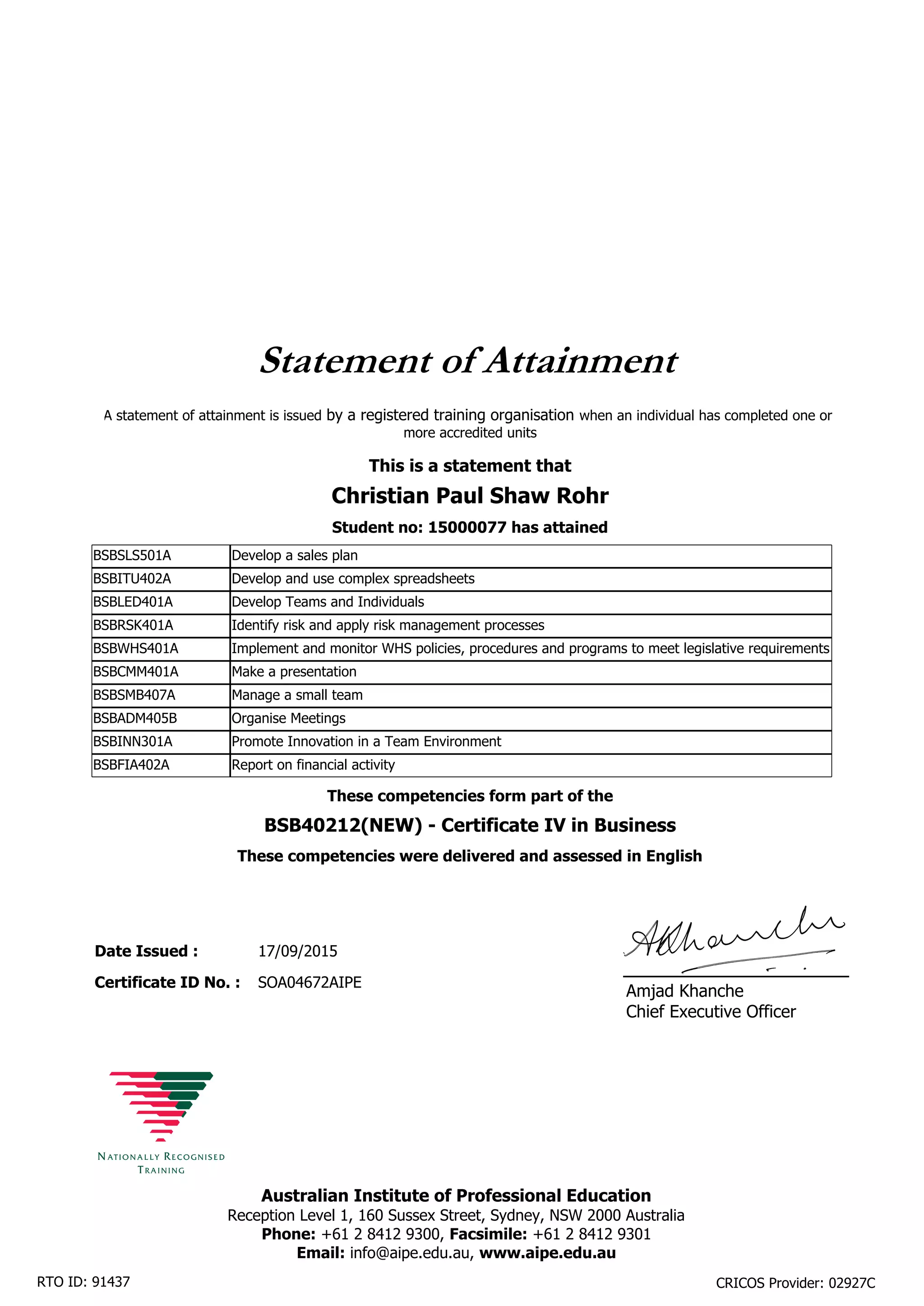 CRM - VET Statement of Attainment Certificate | PDF | Education