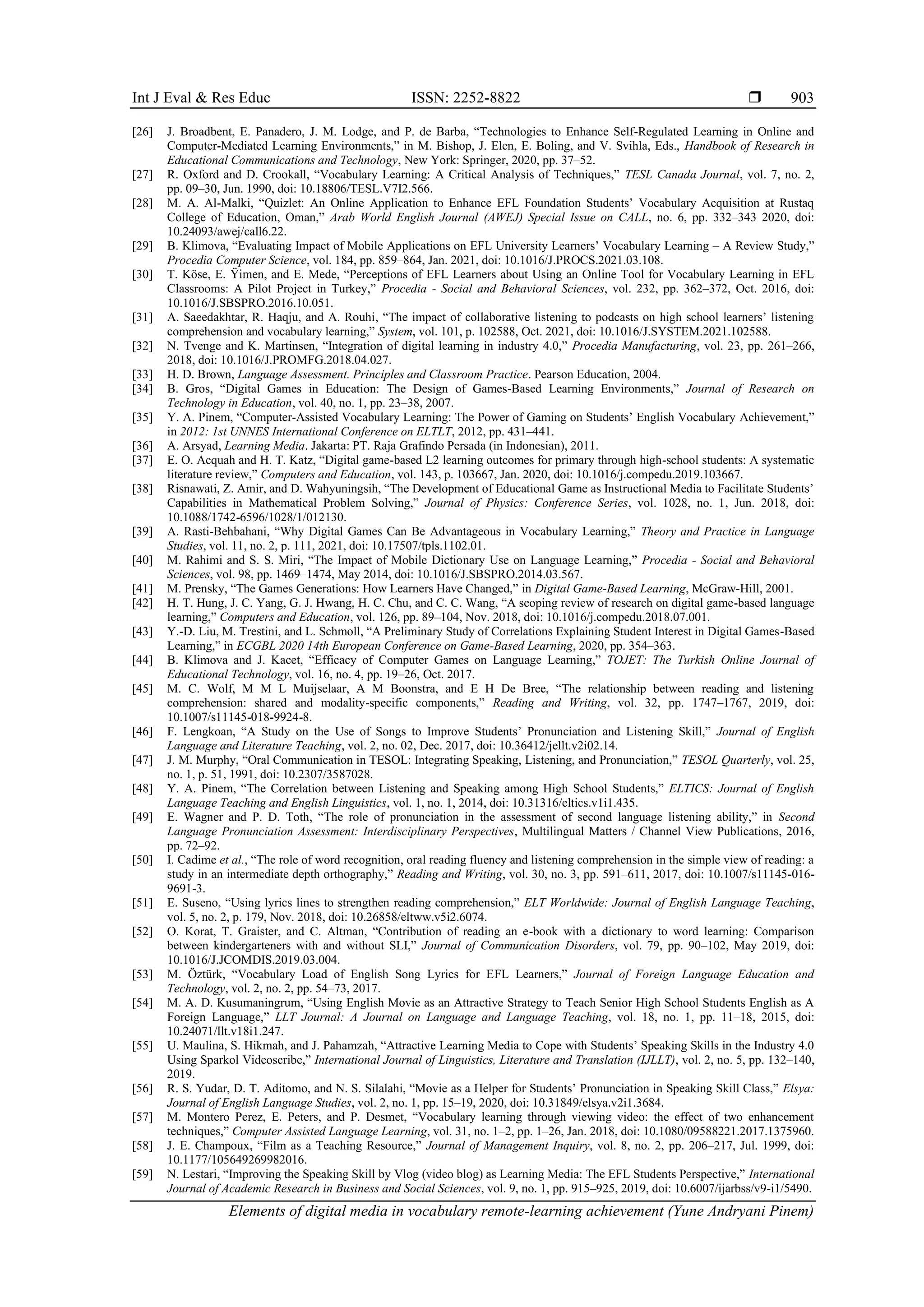 Elements of digital media in vocabulary remote-learning achievement | PDF