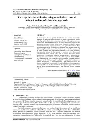 Source printer identification using convolutional neural network and transfer learning approach ...