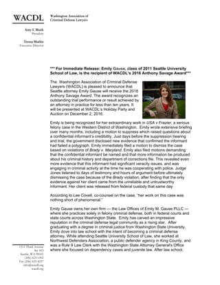 Emily Gause Press Release Tony Savage Award 2016 | PDF | Legal Services ...