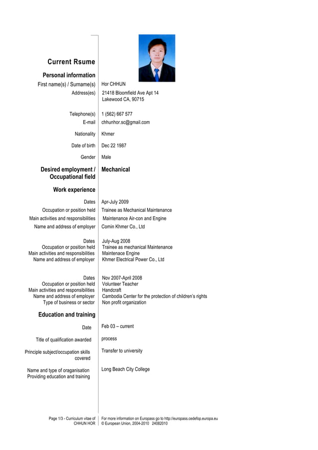 CHHUN HOR CV | PDF