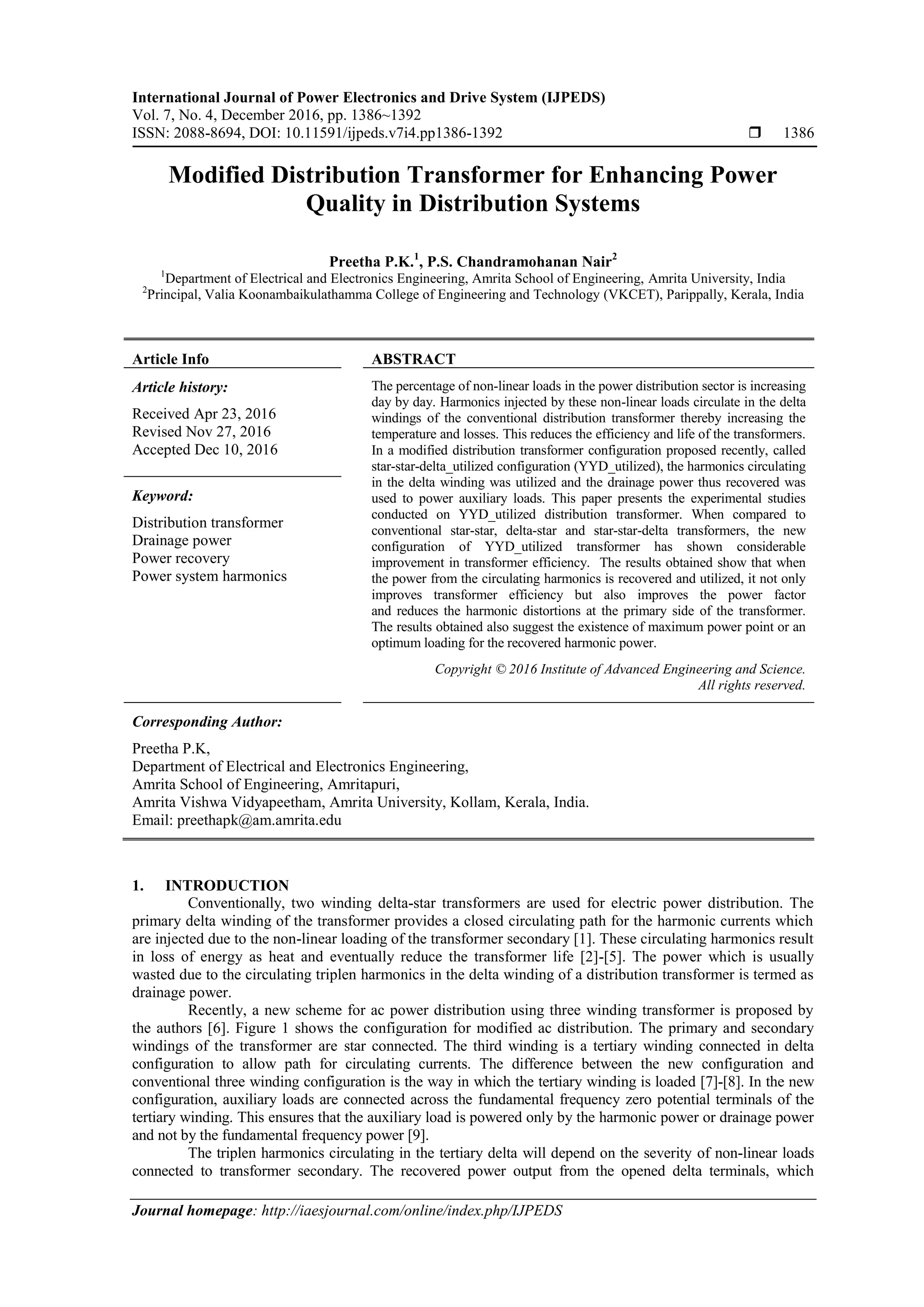 Modified Distribution Transformer for Enhancing Power Quality in Distribution Systems | PDF