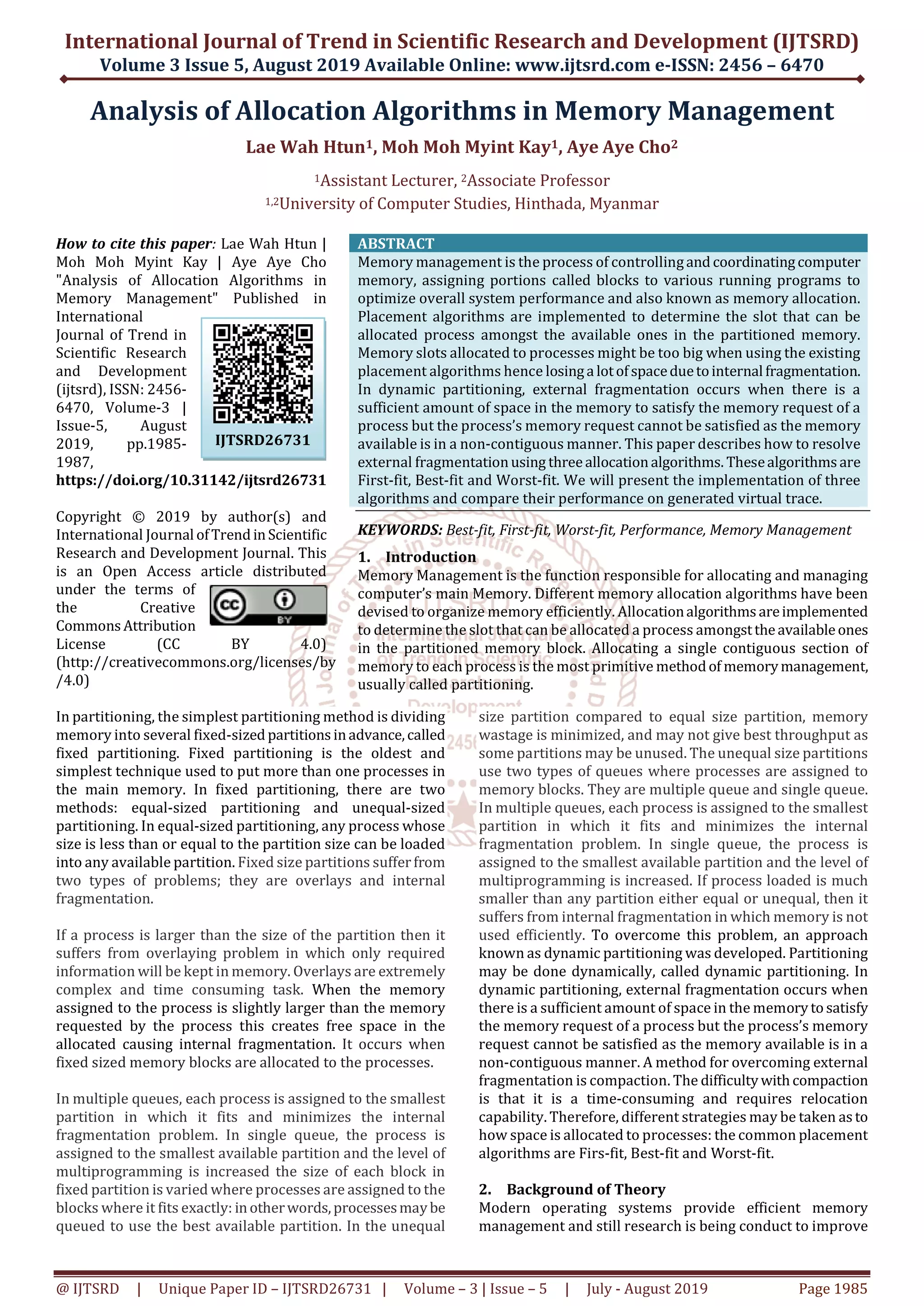 Analysis of Allocation Algorithms in Memory Management | PDF Analysis of Allocation Algorithms in Memory Management | PDF
