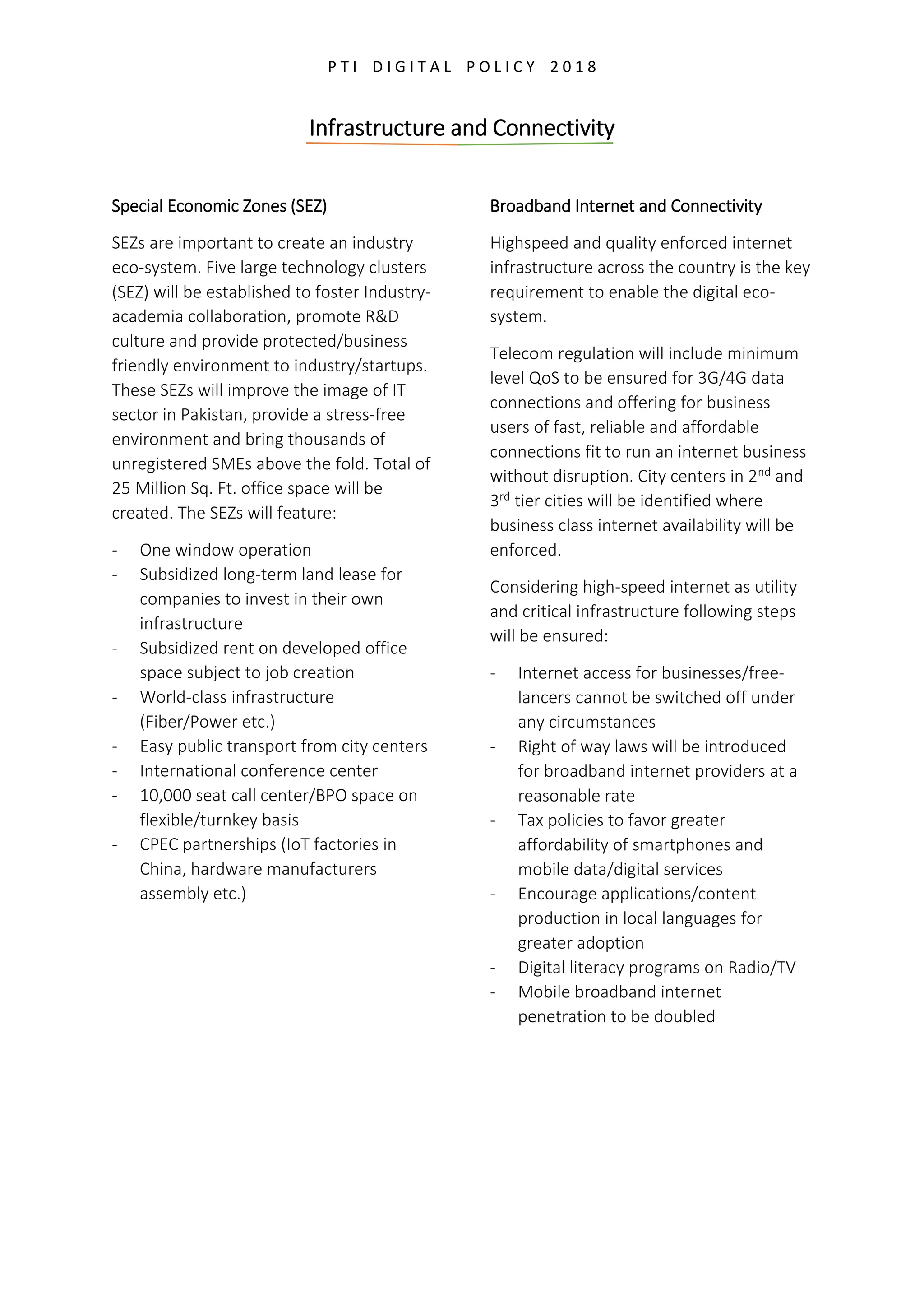 PAKISTAN TEHREEK-E-INSAF - PTI - DIGITAL POLICY 2018 | PDF