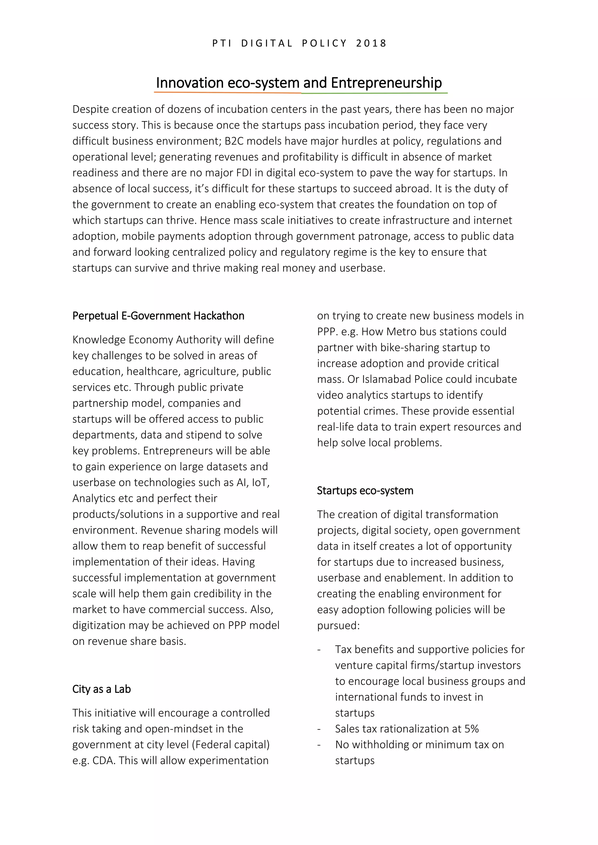 PAKISTAN TEHREEK-E-INSAF - PTI - DIGITAL POLICY 2018 | PDF