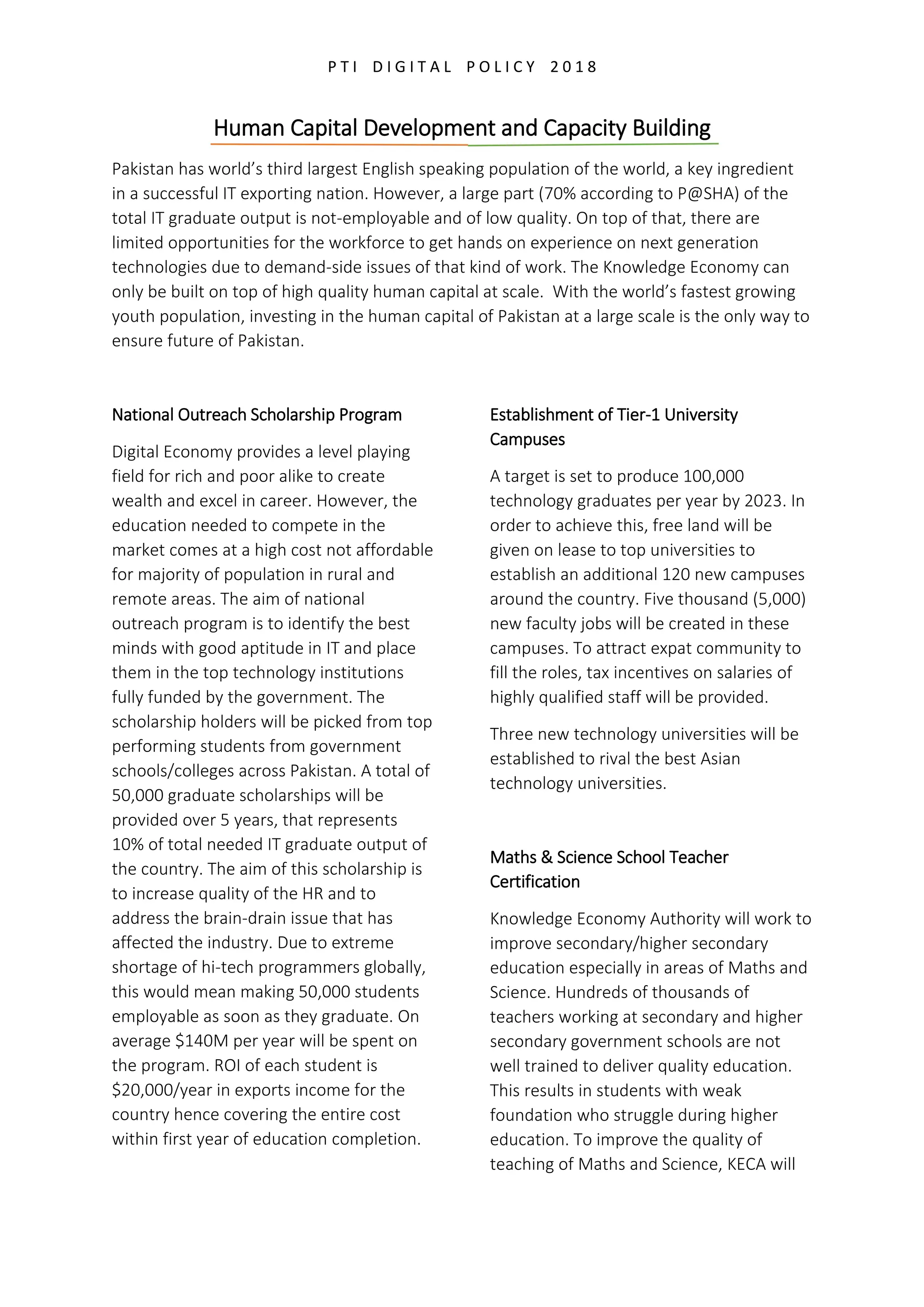 PAKISTAN TEHREEK-E-INSAF - PTI - DIGITAL POLICY 2018 | PDF