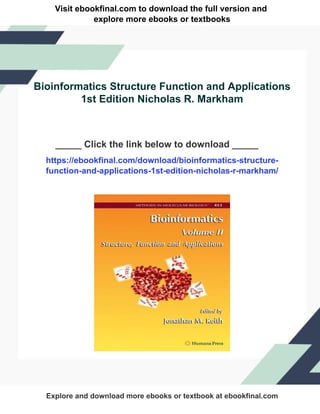 Bioinformatics Structure Function and Applications 1st Edition Nicholas ...