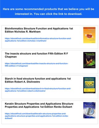 Bioinformatics Structure Function and Applications 1st Edition Nicholas R. Markham | PDF