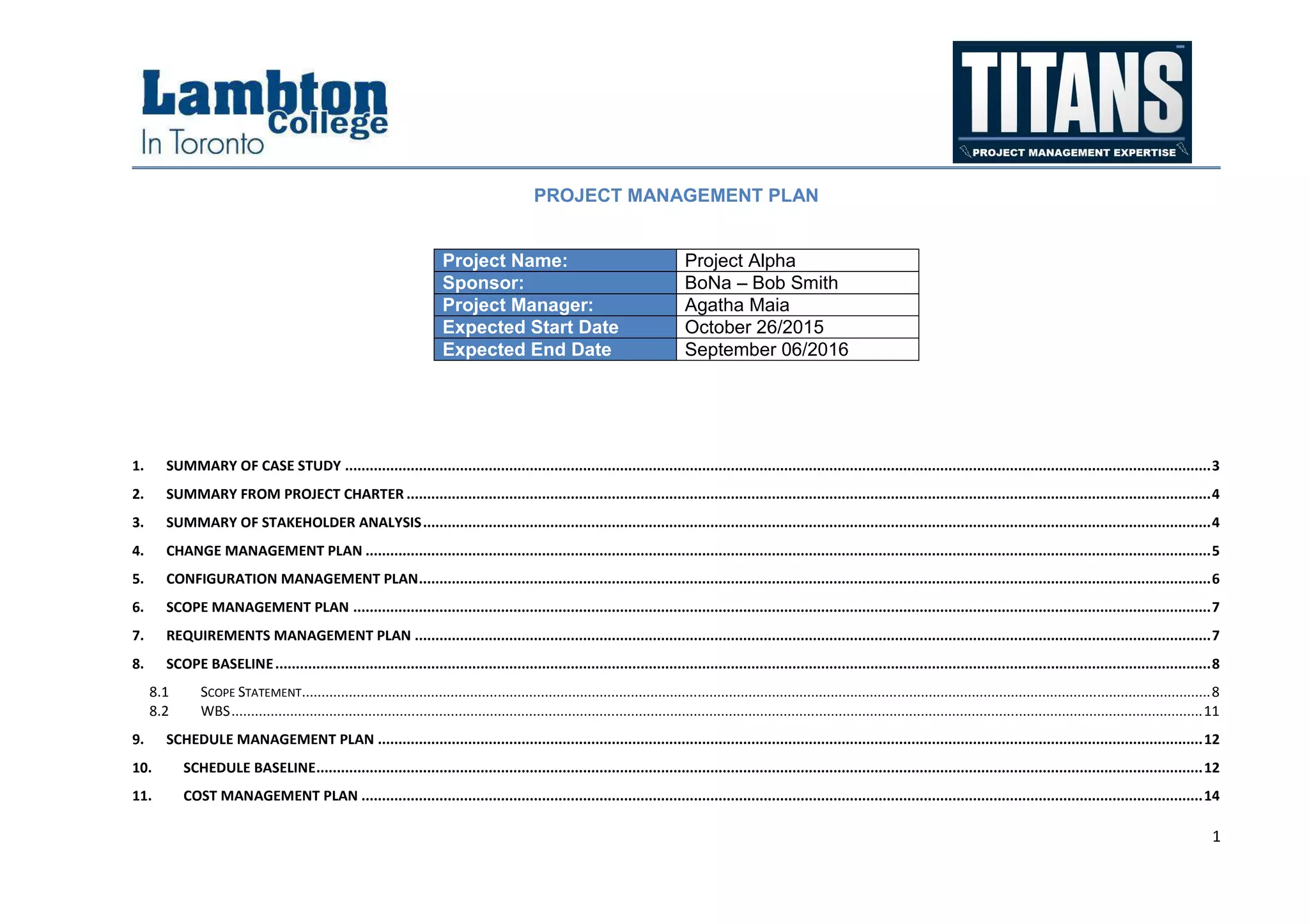 Alpha Case Study - Project Management Plan Sample | PDF