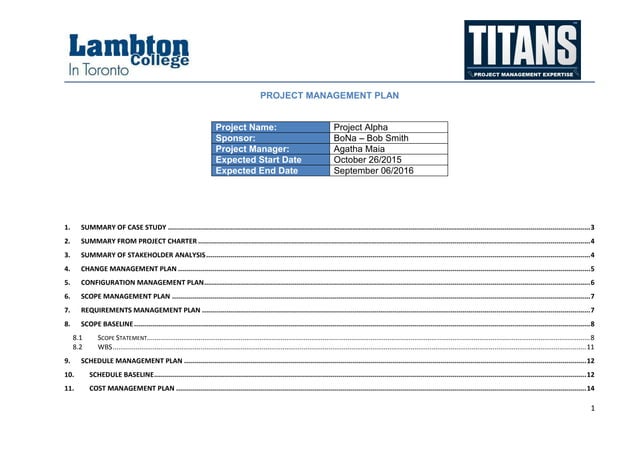 Alpha Case Study - Project Management Plan Sample | PDF