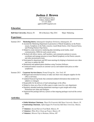 Joshua Brown Resume 2016 | DOC