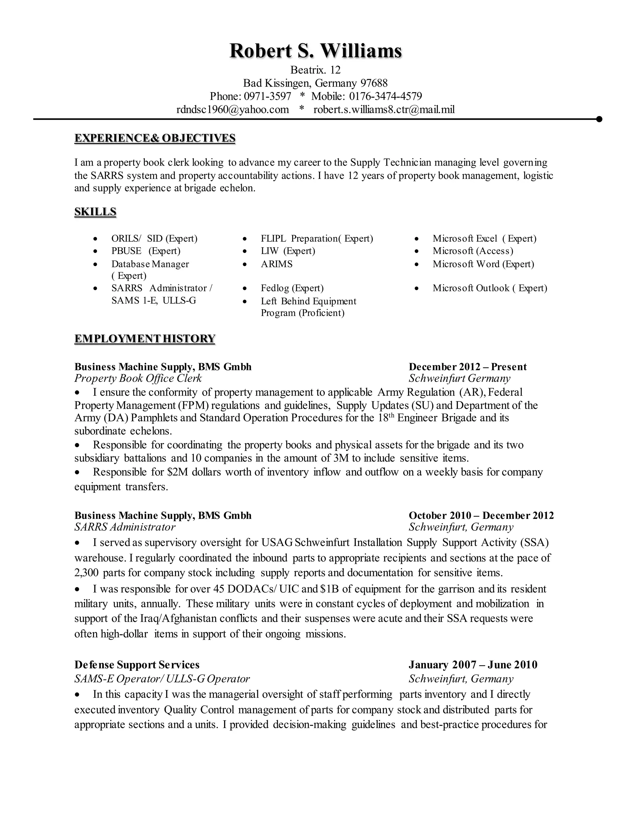 Rob Williams Resume usa | DOCX