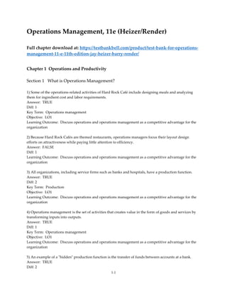 Test Bank for Operations Management, 11/E 11th Edition Jay Heizer ...