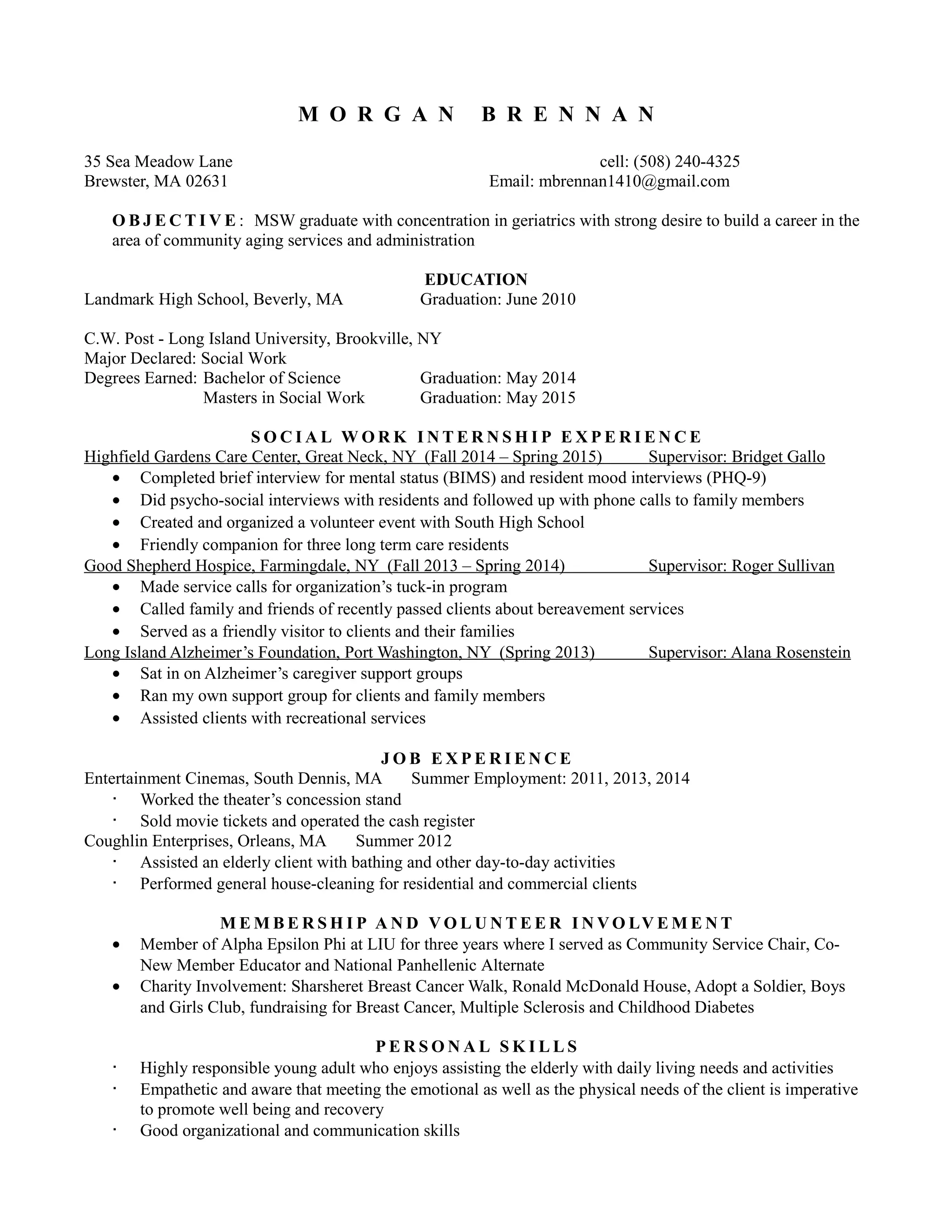 Morgan Brennans Resume | DOC
