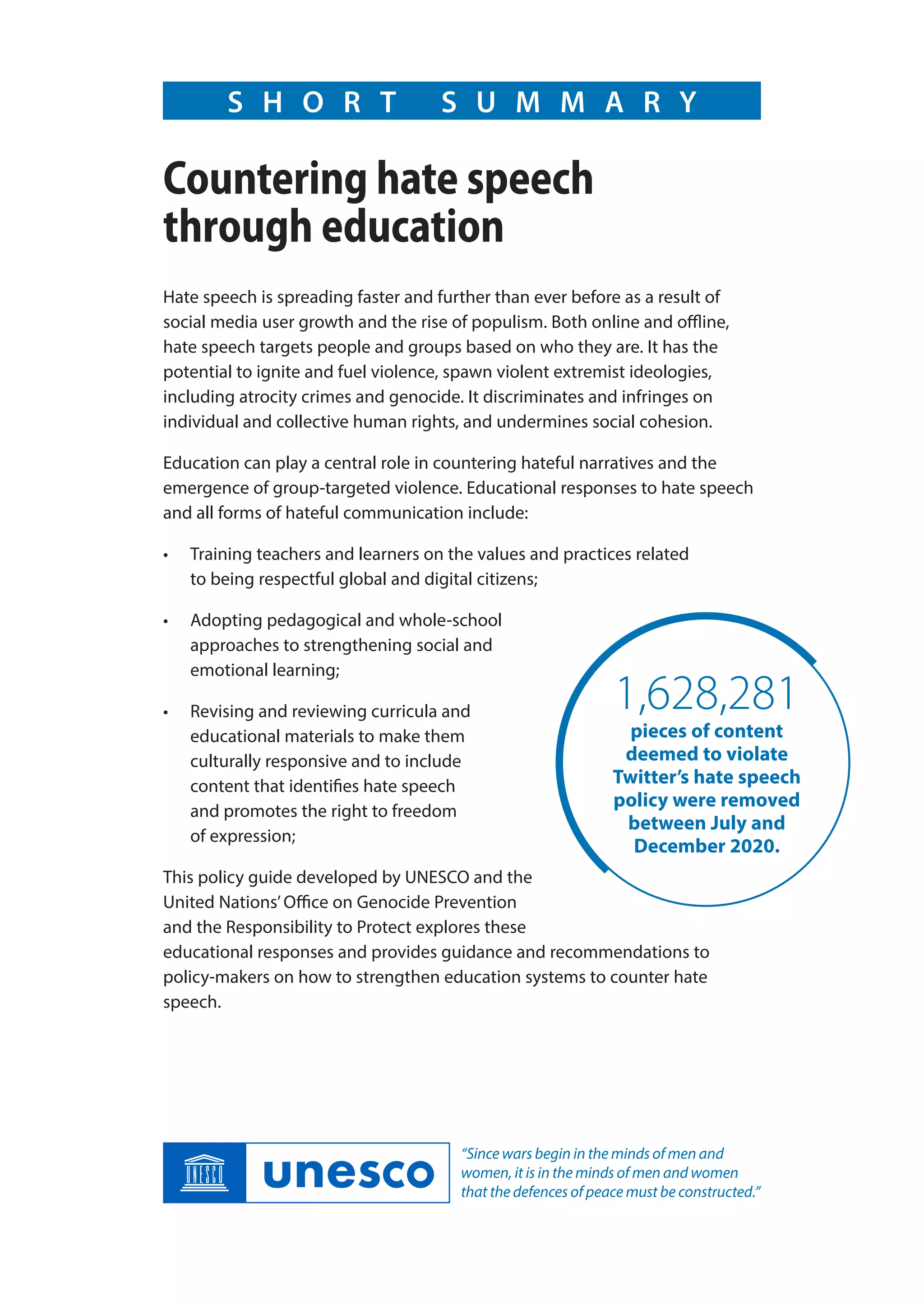 Addressing hate speech through education - A guide for Policy-makers | PDF