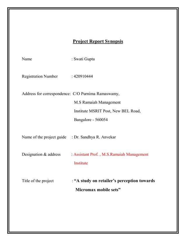 mba project-report-synopsis-micromax-updated | PDF