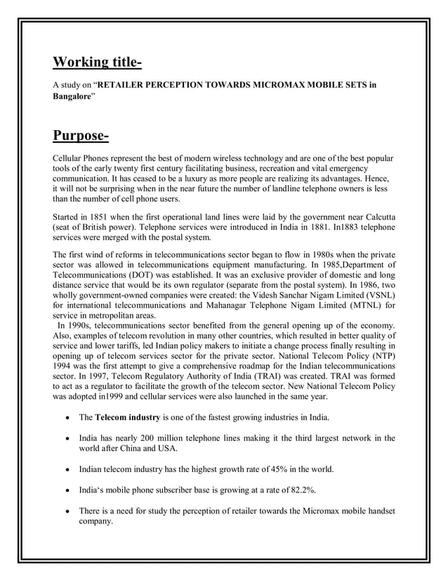 mba project-report-synopsis-micromax-updated | PDF