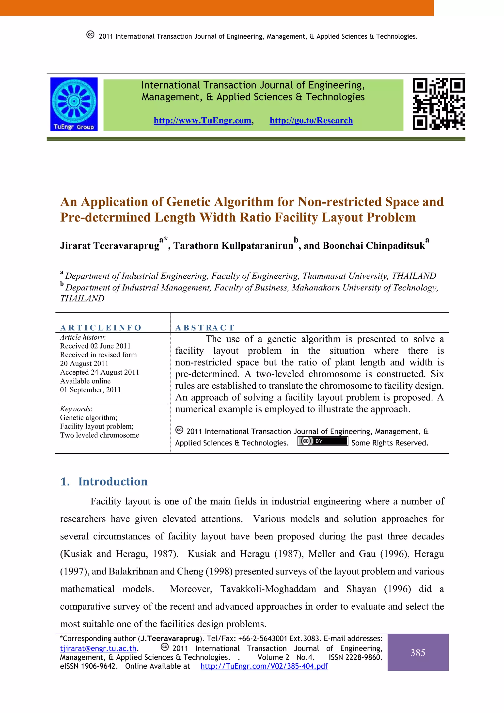 An Application of Genetic Algorithm for Non-restricted Space and Pre-determined Length Width ...