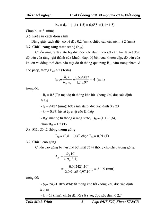 Thiết kế động cơ không đồng bộ một pha với tụ khởi động (Kèm bản vẽ Autocad) | PDF