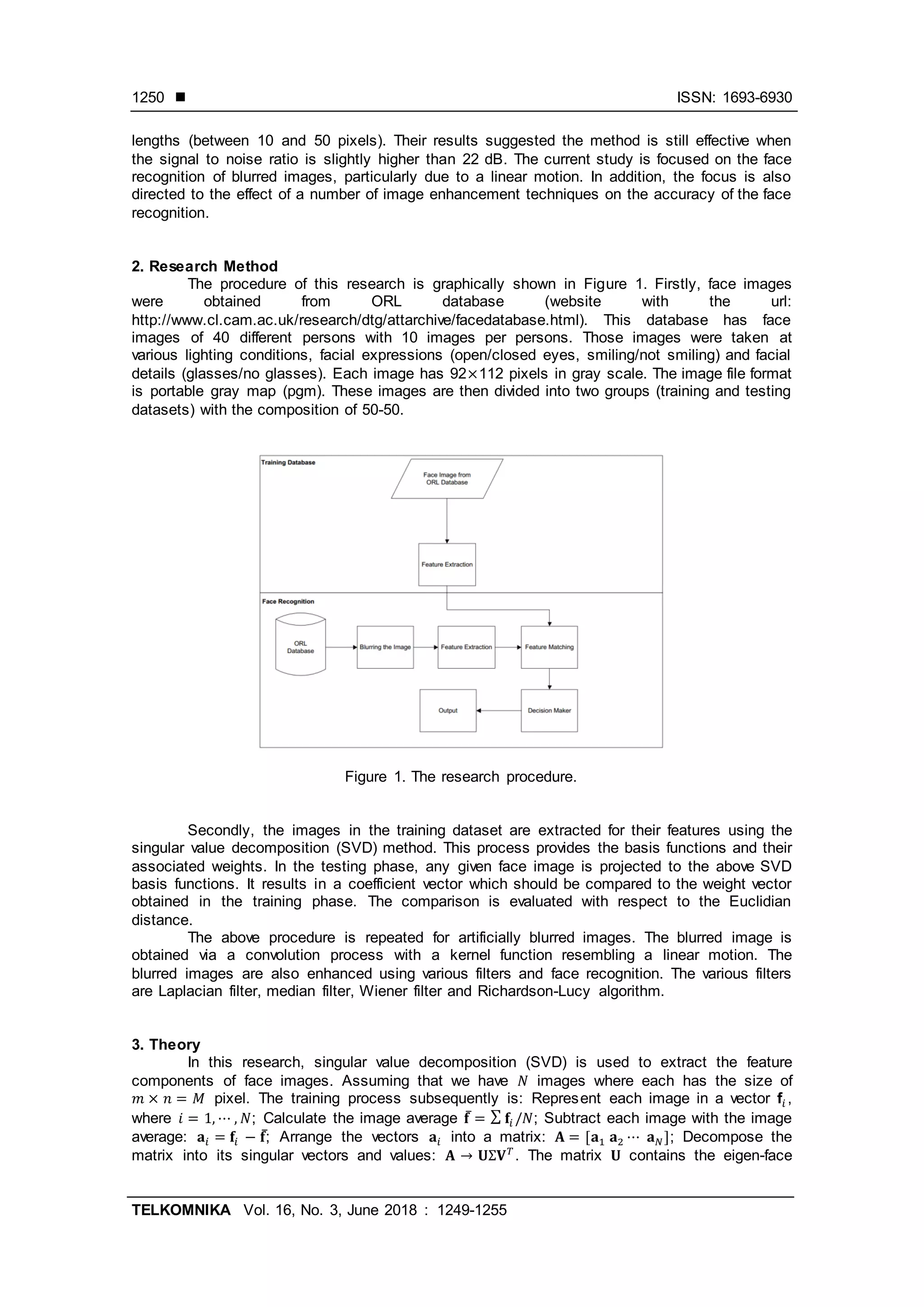 Face Recognition on Linear Motion-blurred Image | PDF