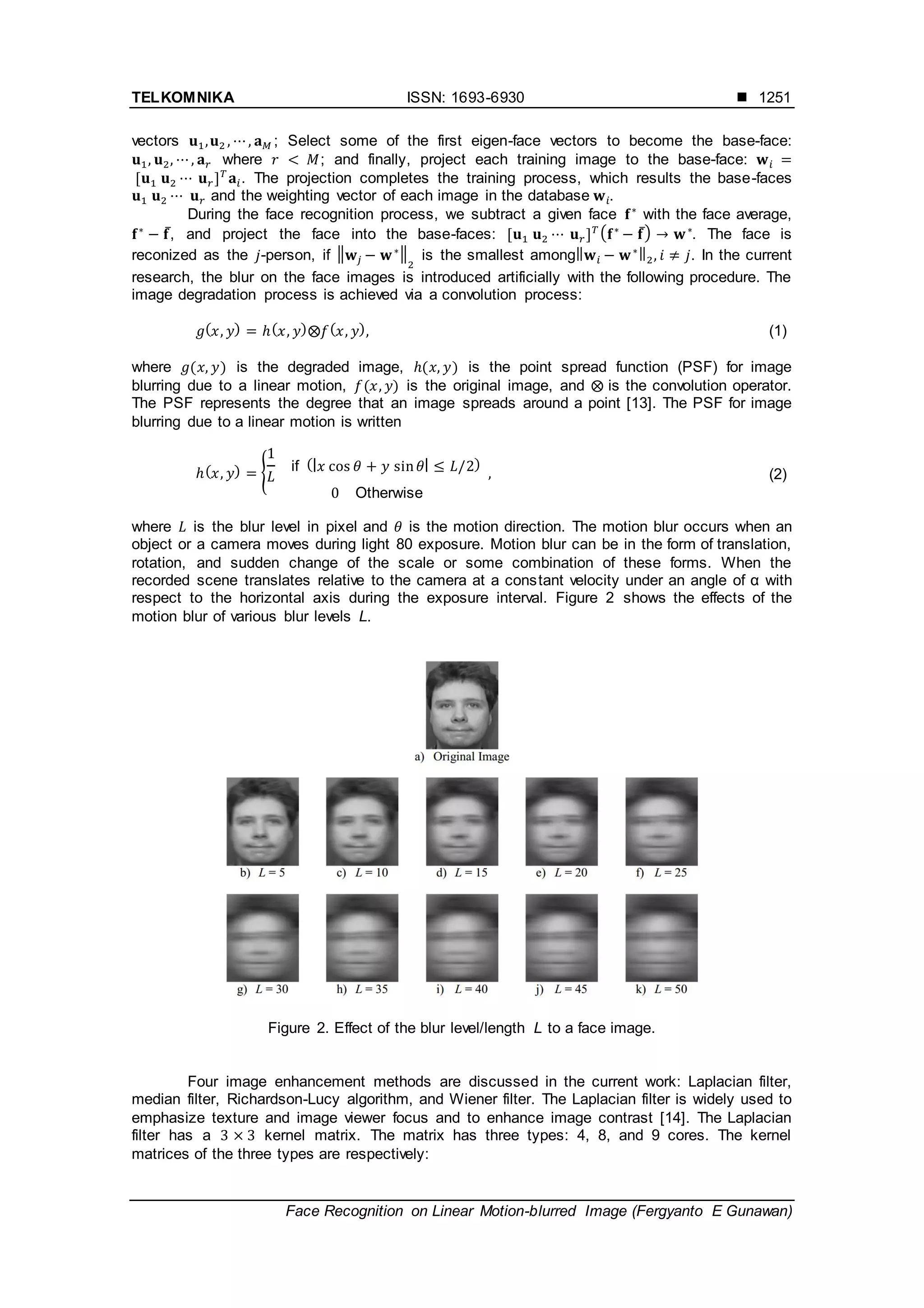 Face Recognition on Linear Motion-blurred Image | PDF