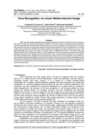 Face Recognition on Linear Motion-blurred Image | PDF