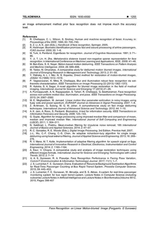 Face Recognition on Linear Motion-blurred Image | PDF