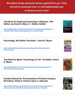 Test Bank for Exploring Psychology, 11th Edition David G. Myers C ...