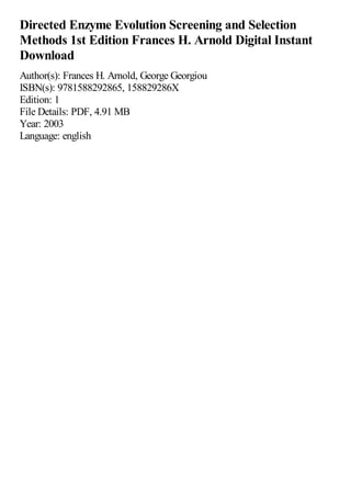 Directed Enzyme Evolution Screening and Selection Methods 1st Edition ...