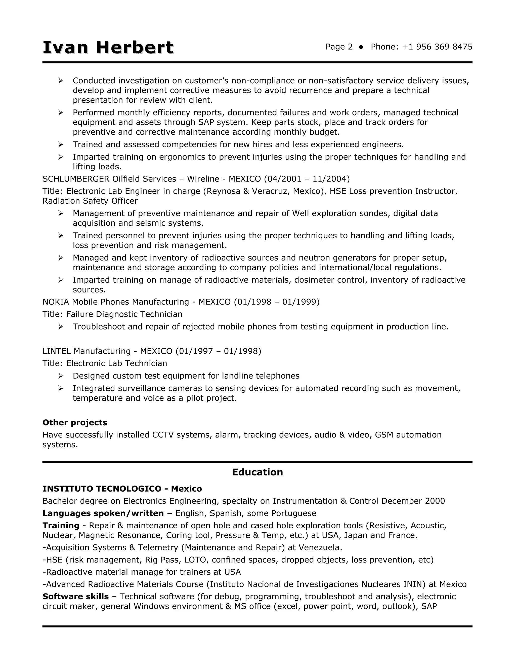 Ivan Herbert - Resume | DOC | Consumer Electronics | Technology & Computing