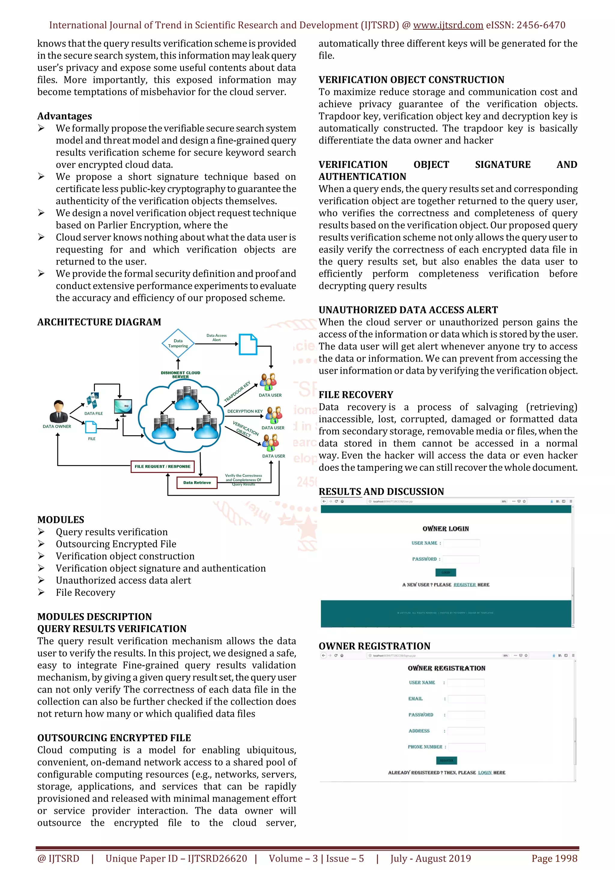 Achieving Secure, Universal, and Fine Grainedquery Results Verification for Secure Searchscheme ...