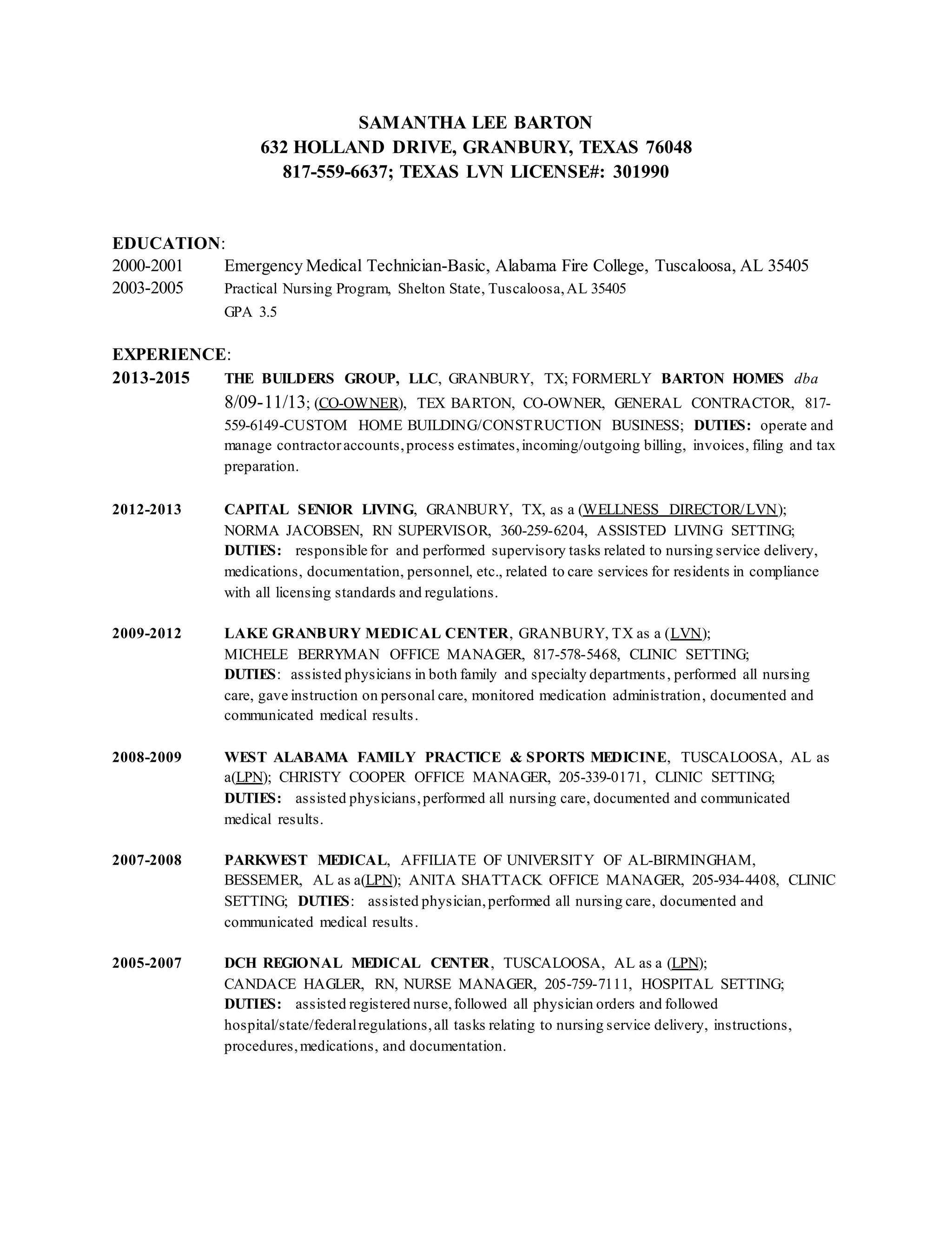 SAMANTHA LEE BARTON RESUME without references 10-15-15 | DOCX