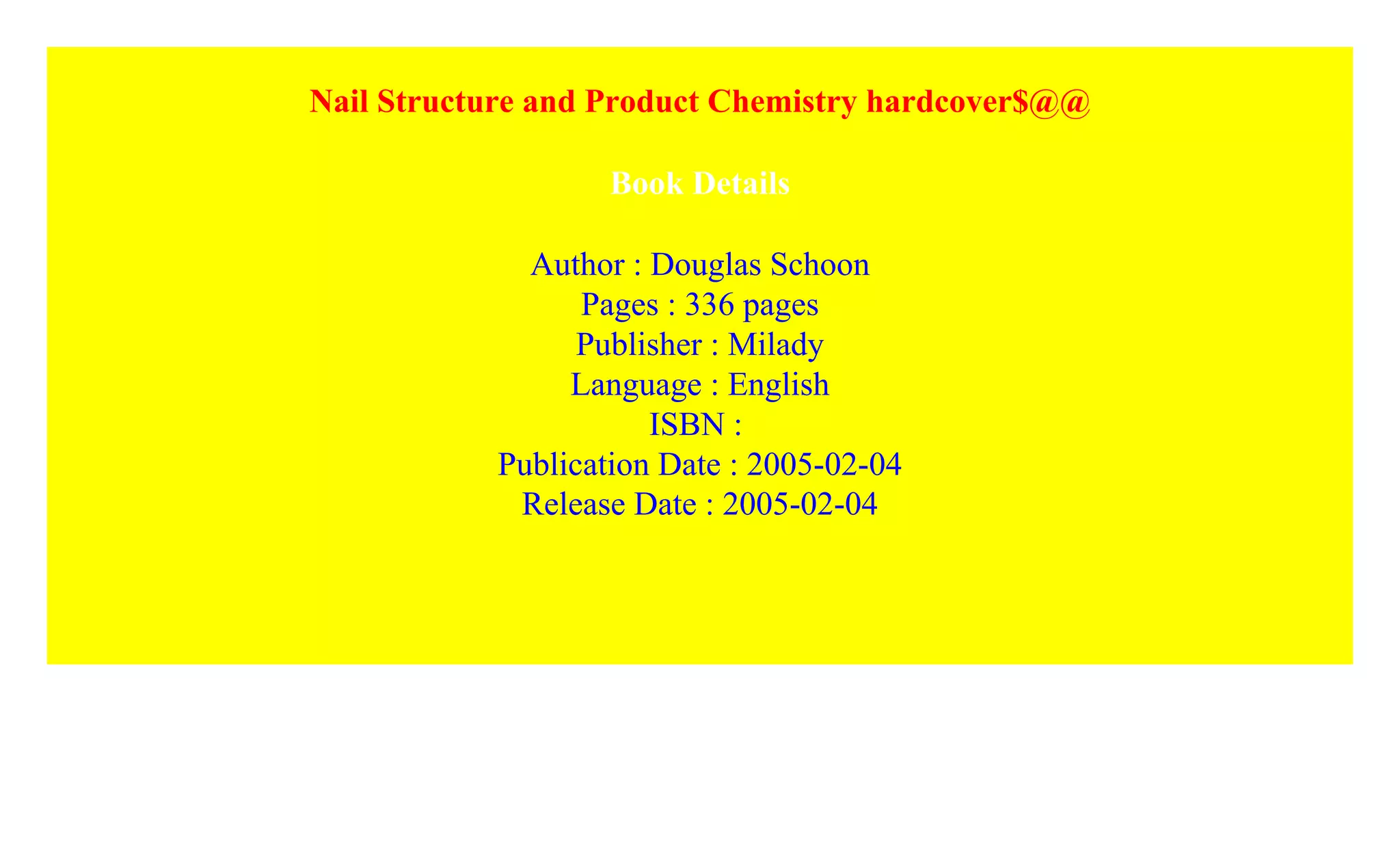 Nail Structure and Product Chemistry hardcover$@@ | PDF | Nail Care ...
