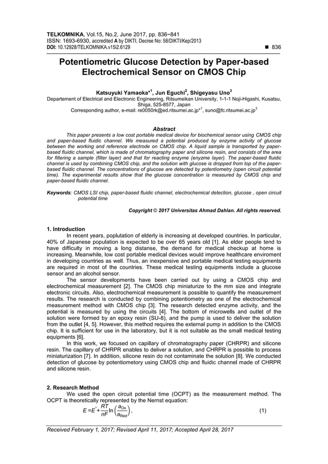 Potentiometric Glucose Detection By Paper Based Electrochemical Sensor